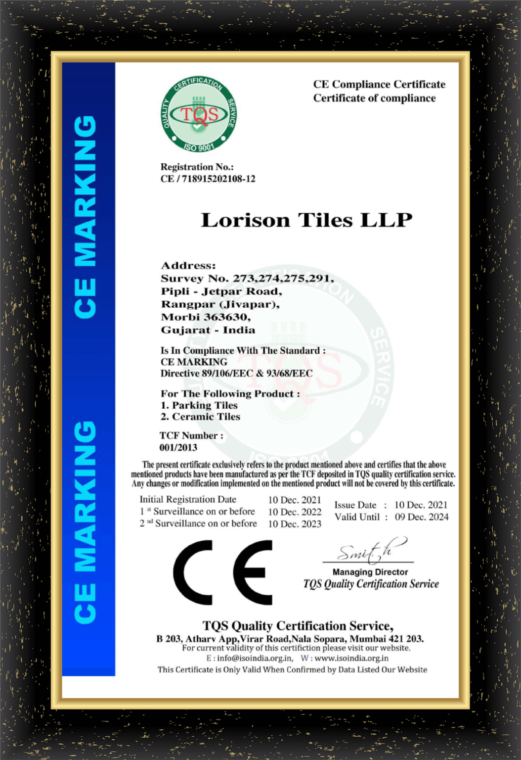 Certificates - Lorison Tiles LLP